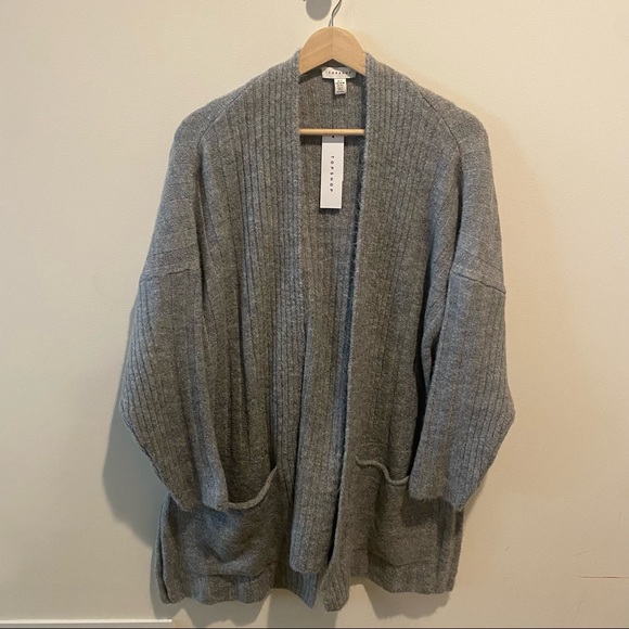 Topshop | Sweaters | Topshop Womens Gray Rib Open Front Long Cardigan ...